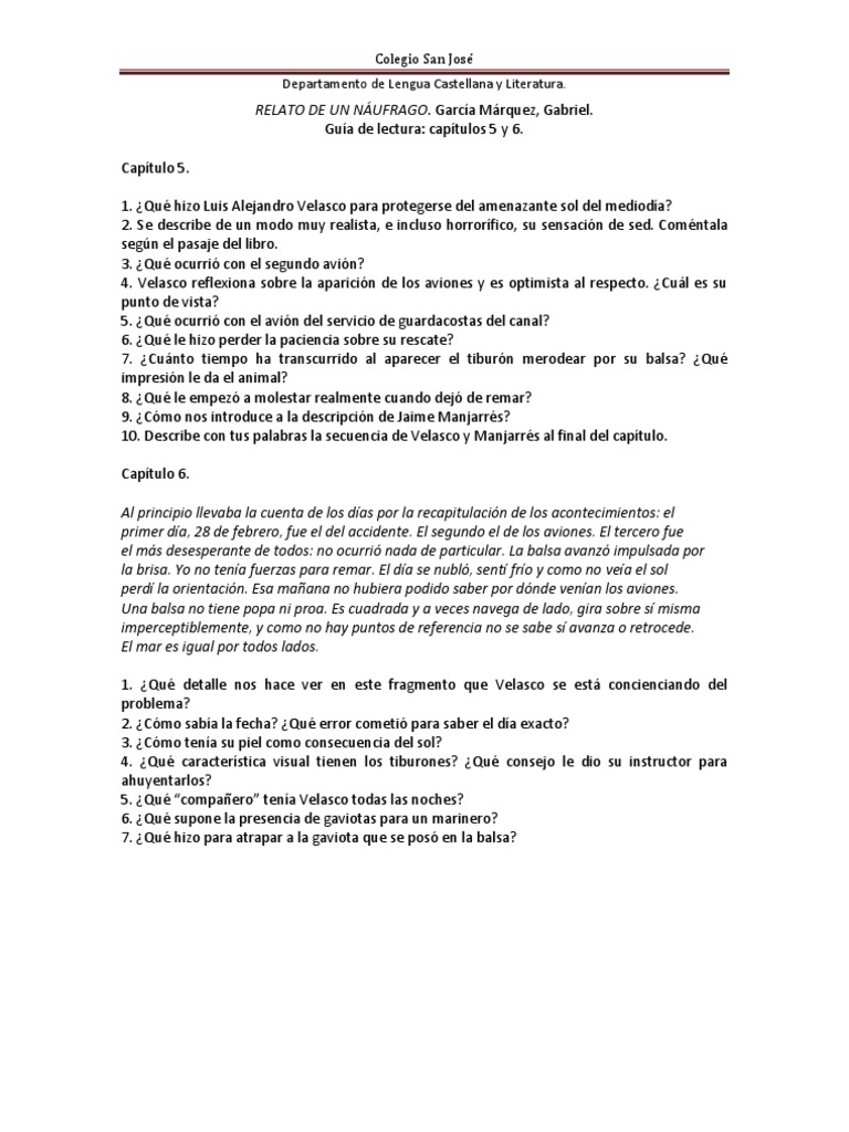 RELATO DE UN NÁUFRAGO - Cap 5 y 6 | PDF