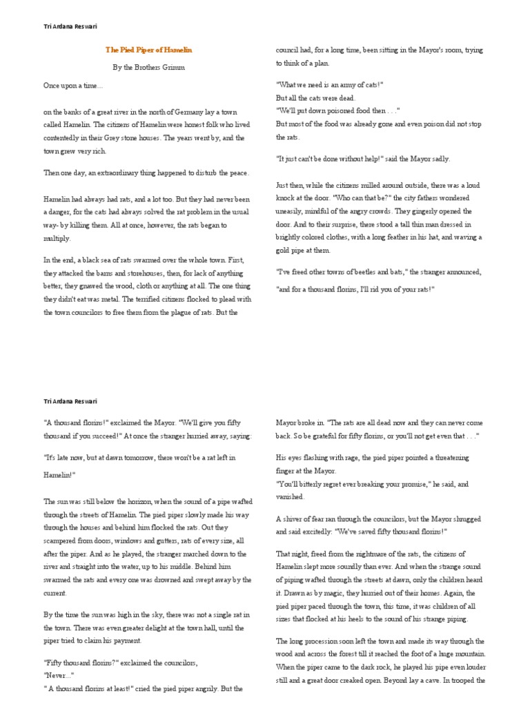 The Pied Piper of Hamelin: Tri Ardana Reswari | PDF