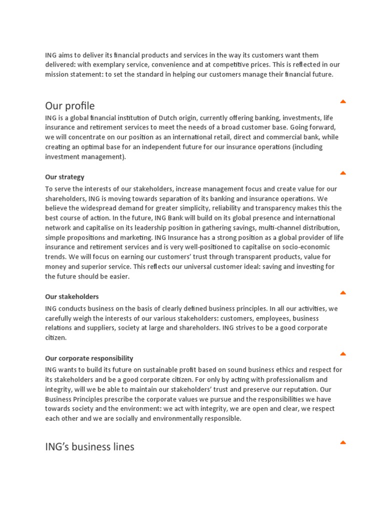 ING'S STRATEGY AND BUSINESS LINES | PDF | Ing Group | Banks