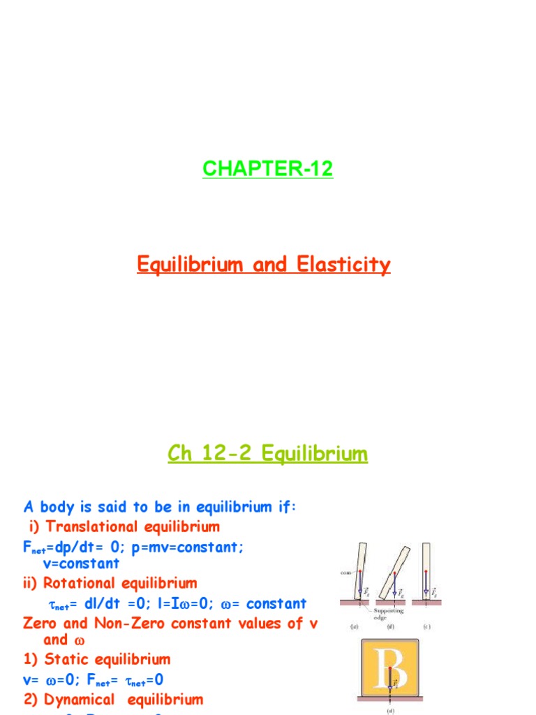 Chapter-12: Equilibrium and Elasticity | PDF | Young's Modulus | Stress ...