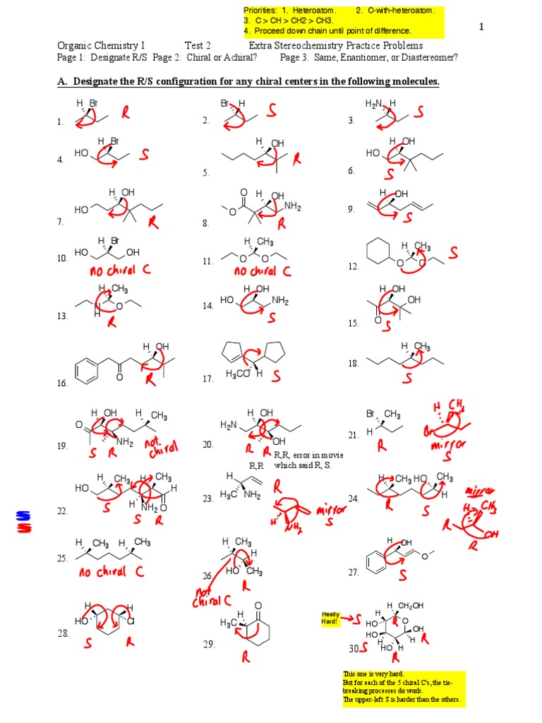 Test 2 Extra Stereochem Practice-Answers | PDF