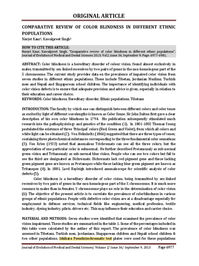 Ethnic Variations in Color Blindness | PDF | Color | Light