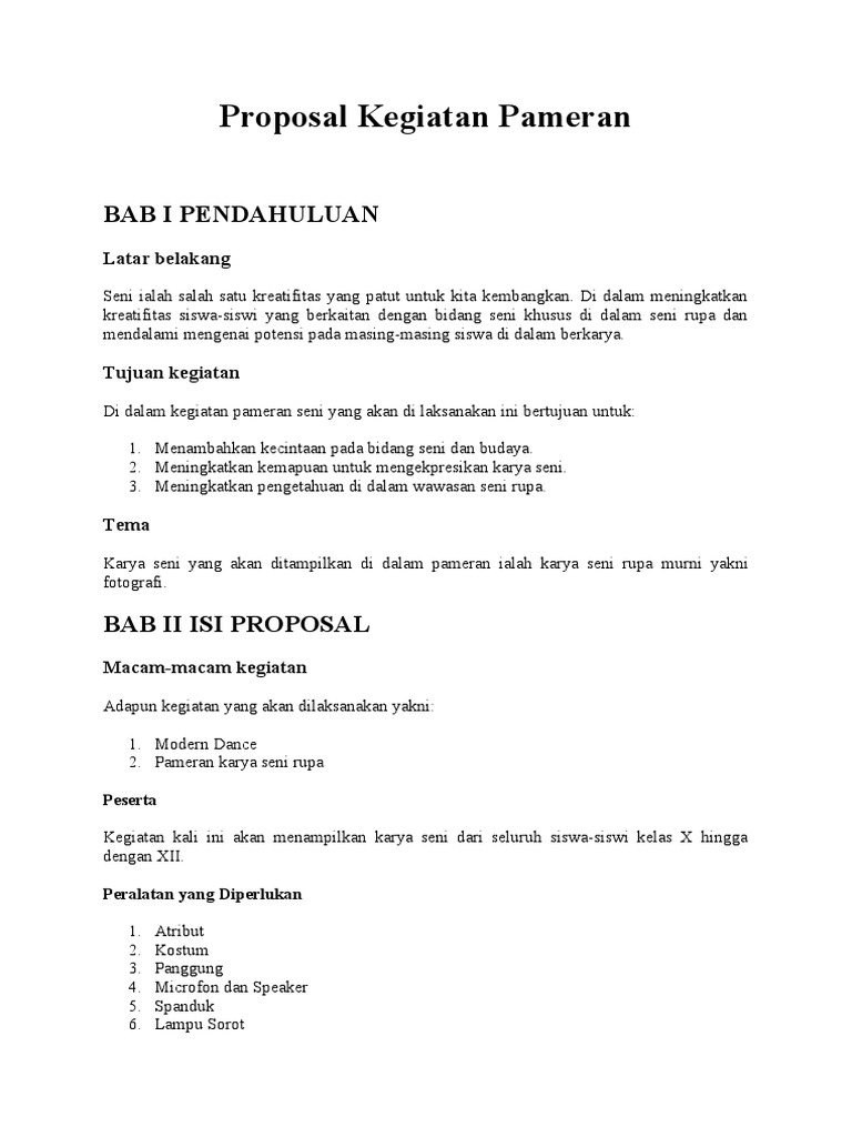 Contoh Proposal Kegiatan Pameran | PDF
