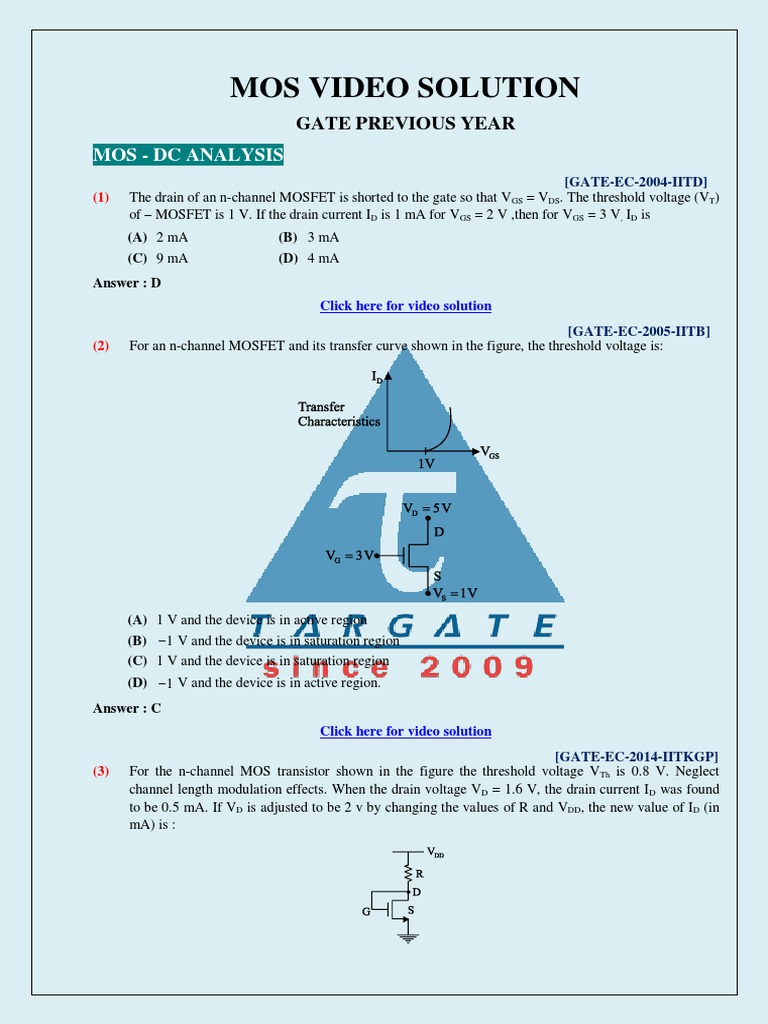 MOS GATE Video Solution | PDF | Field Effect Transistor | Mosfet