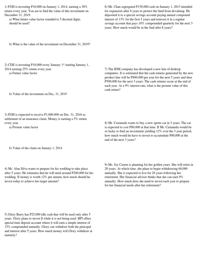 Finman Sample Questions | PDF | Present Value | Discounting