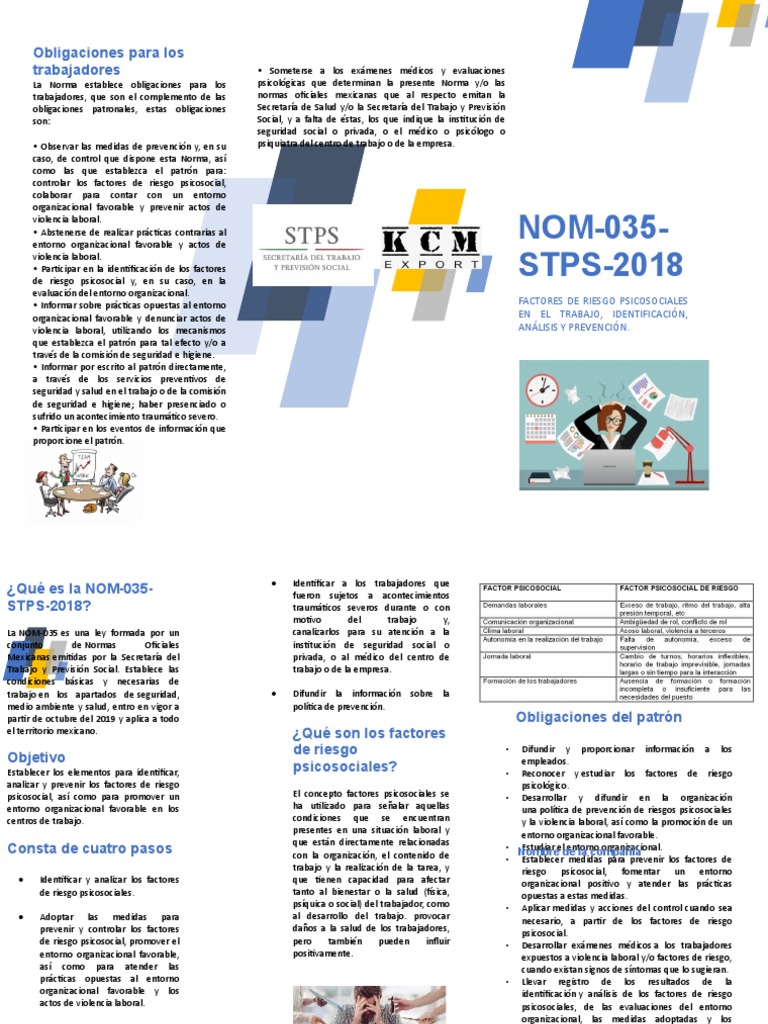 Triptico de La NOM-035-STPS-2018 | PDF | Bienestar | Seguridad