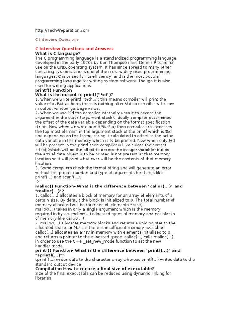 C Interview Questions And Answers Pdf Pointer Computer Programming Subroutine