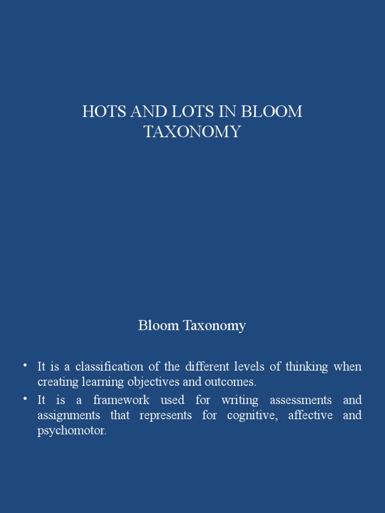 Hots and Lots in Bloom Taxonomy | PDF | Educational Psychology ...