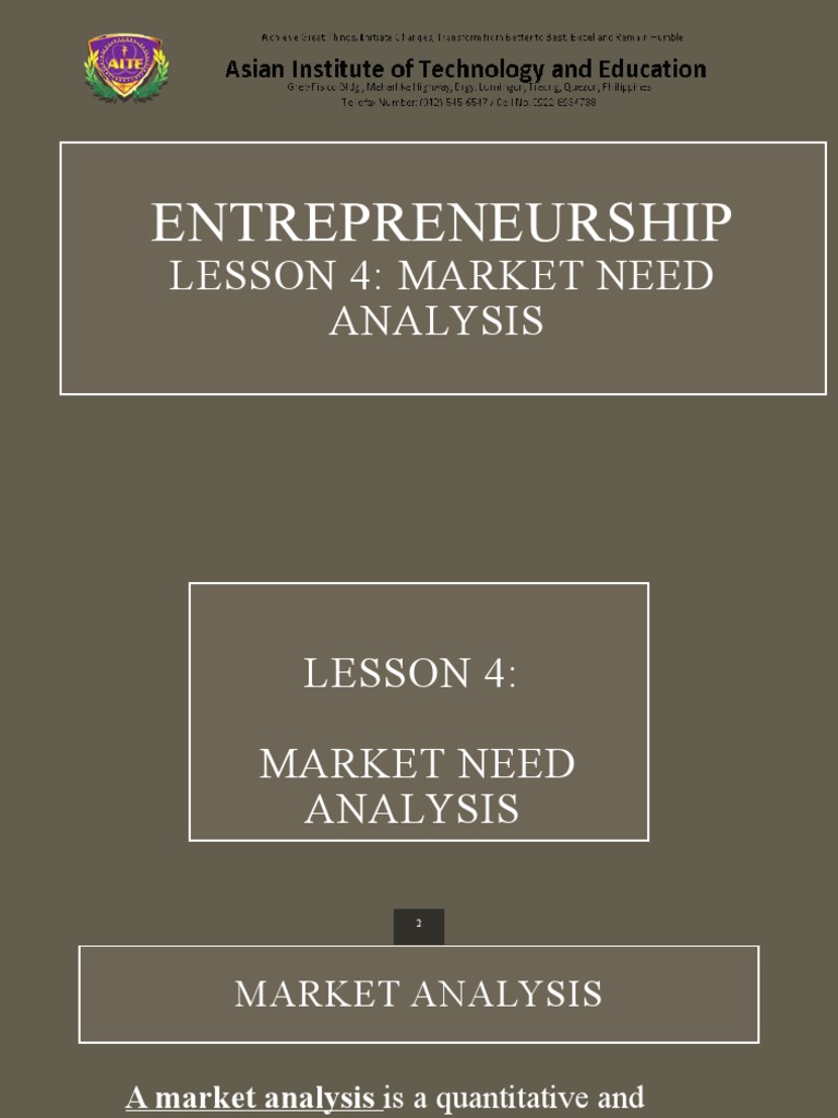 Unit 1-Lesson 4 - Market Need Analysis | PDF | Market Analysis | Market ...