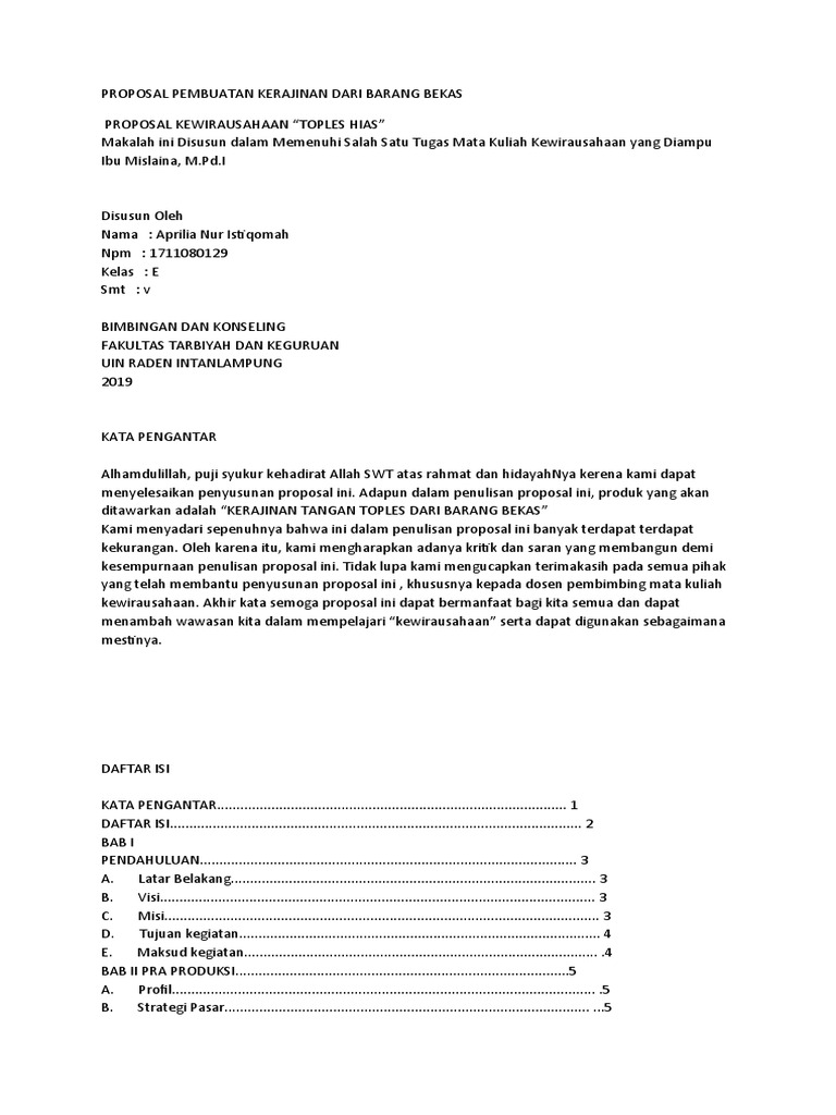 Proposal Pembuatan Kerajinan Dari Barang Bekas | PDF