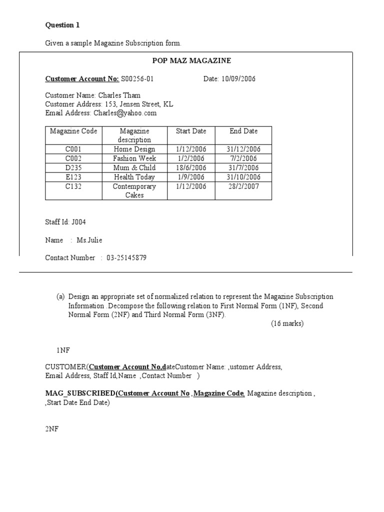 Normalization Question | PDF | Information Management | Databases
