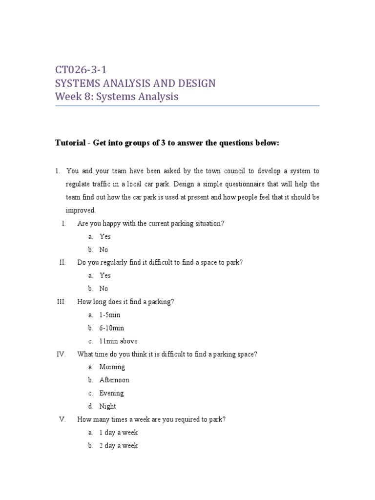 Traffic System Analysis Questionnaire Guide | PDF | Interview ...