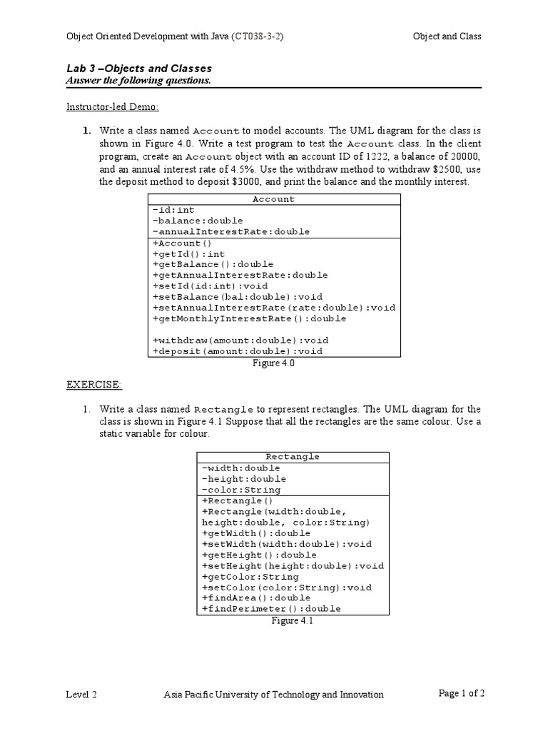 Write A Class Named Account To Model Accounts. The UML Diagram For The Class Is | PDF | Method ...