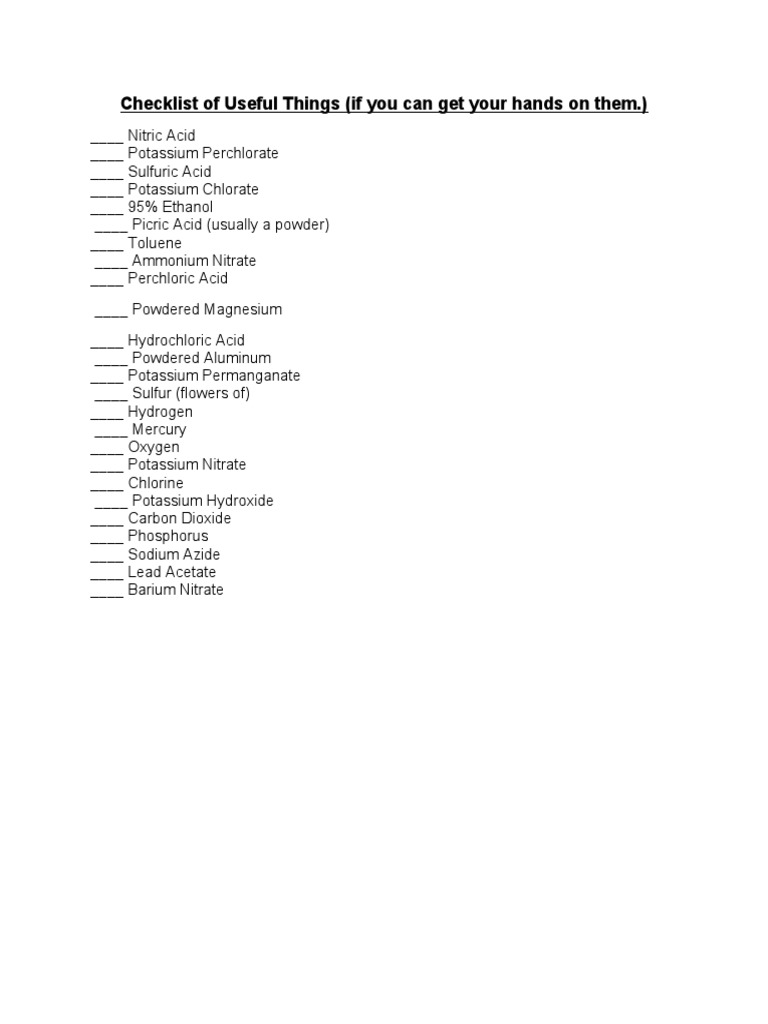 Checklist of Useful Things (If You Can Get Your Hands On Them.) | PDF