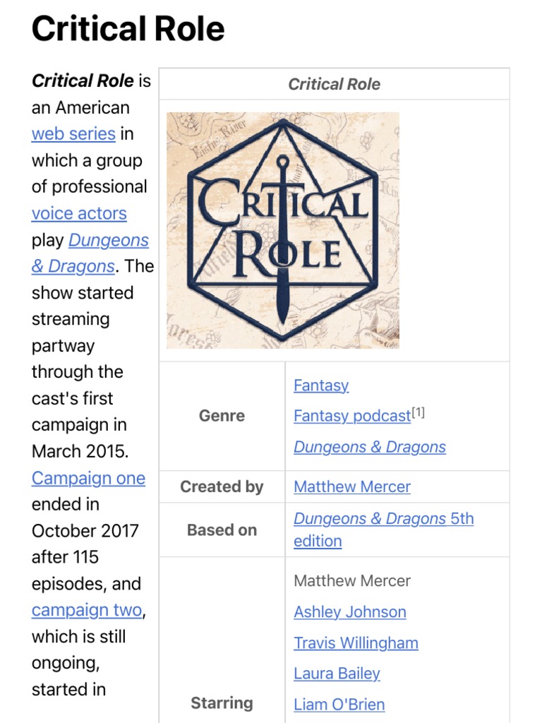 Critical Role - Wikipedia | PDF | Leisure