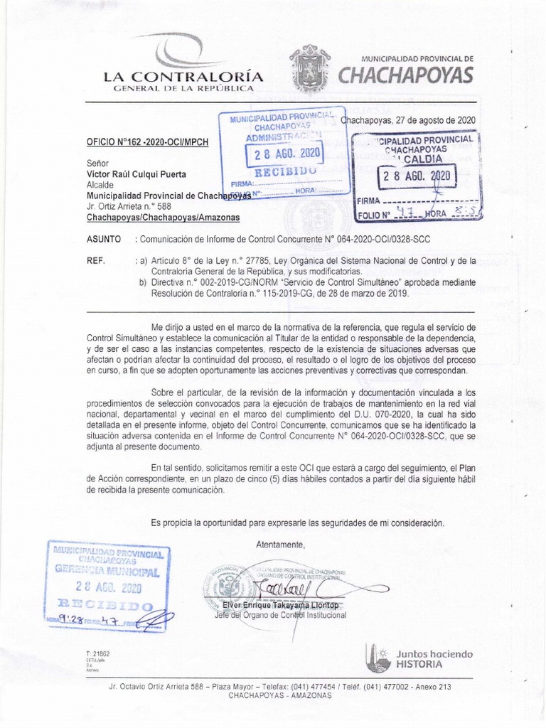 Oficio #162-Oci-Informe Control Concurrente 064 | PDF