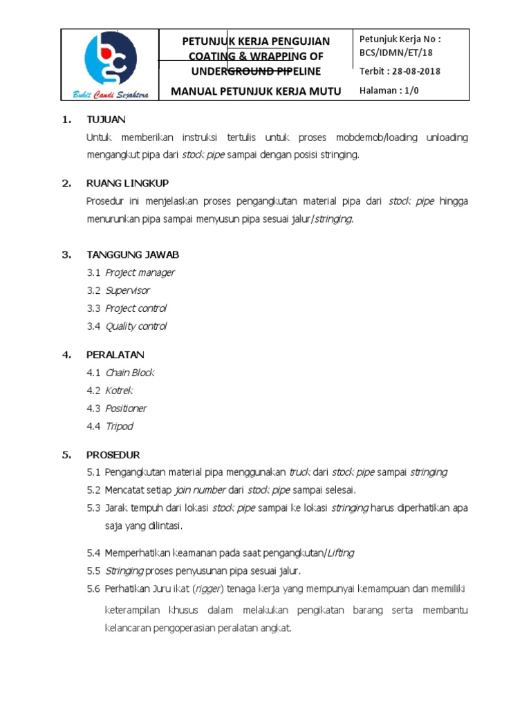 Prosedur Loading dan Unloading Pipa | PDF