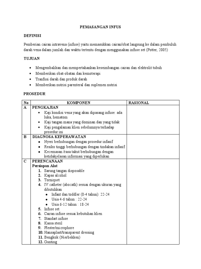 Prosedur Pemasangan Infus Abocath | PDF