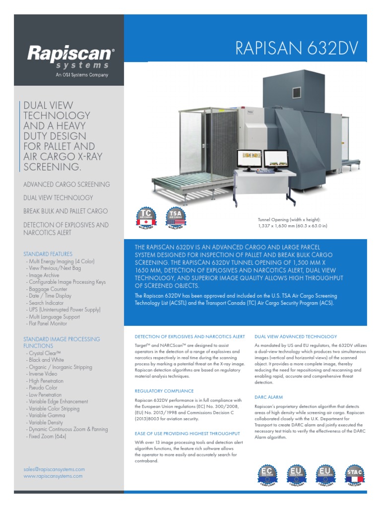 Rapiscan 632DV Datasheet | PDF | Transportation Security Administration | X Ray