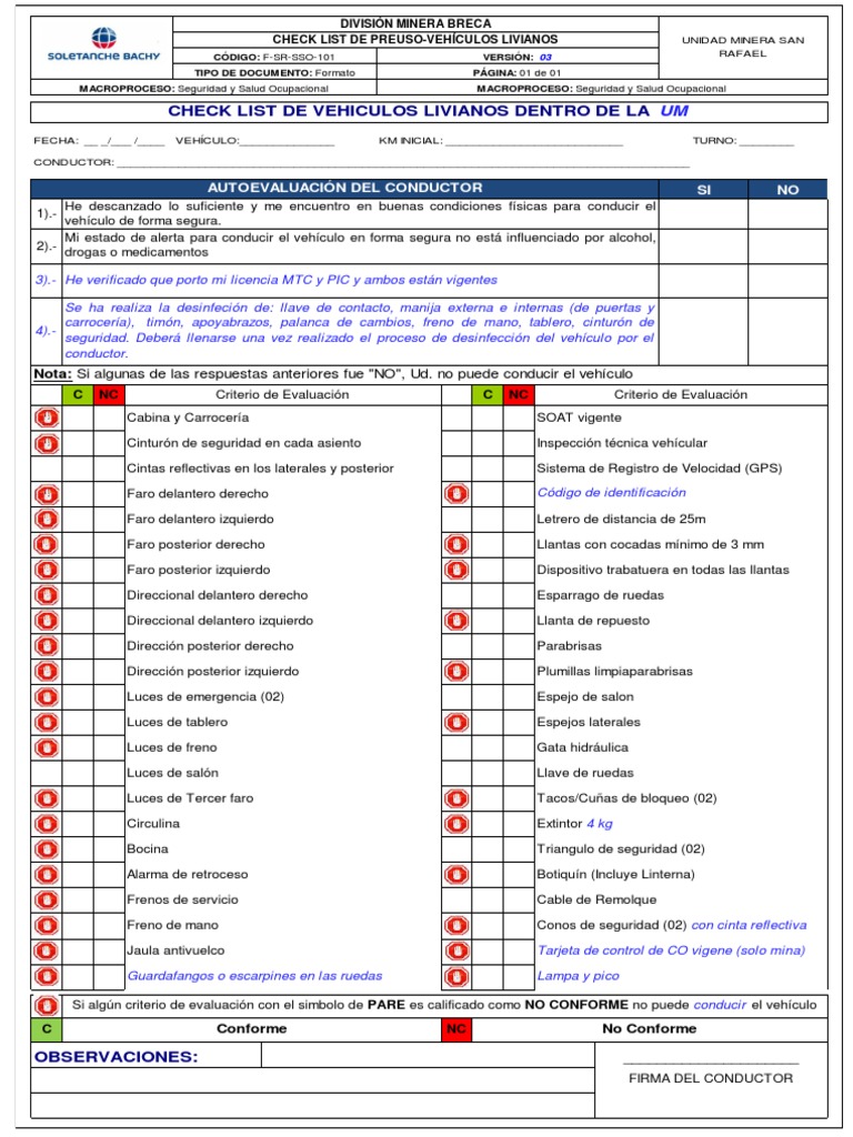 Check List de Vehiculo Liviano | PDF | Coche | Transporte Check List de Vehiculo Liviano | PDF | Coche | Transporte
