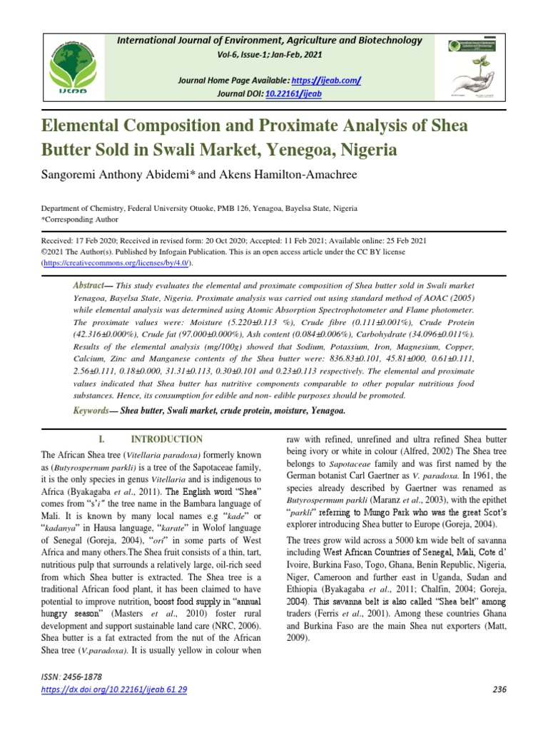 Elemental Composition and Proximate Analysis of Shea Butter Sold in ...