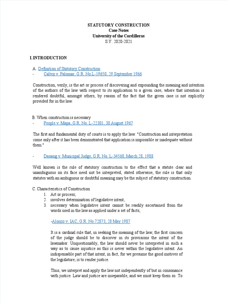 Statutory Construction 2020 Case Notes | PDF | Precedent | Statutory ...