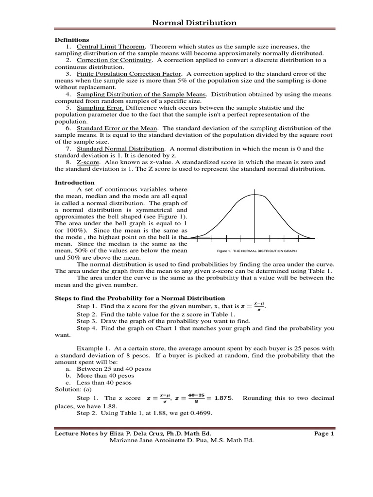 Statistics Concepts Definitions and Normal Distribution Examples | PDF ...