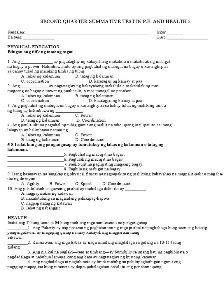 Grade 5 Pe and Health | PDF