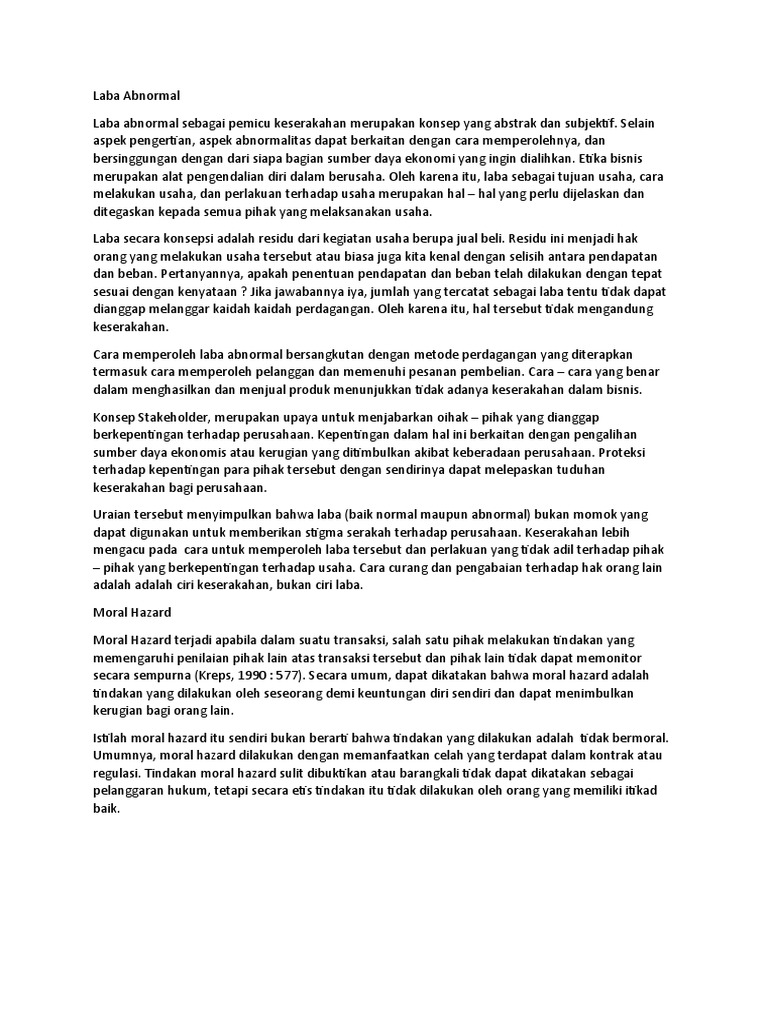 Laba Abnormal Dan Moral Hazard | PDF