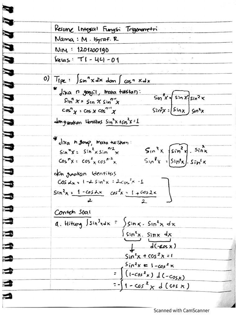 Resume Materi Integral Fungsi Trigonometri | PDF