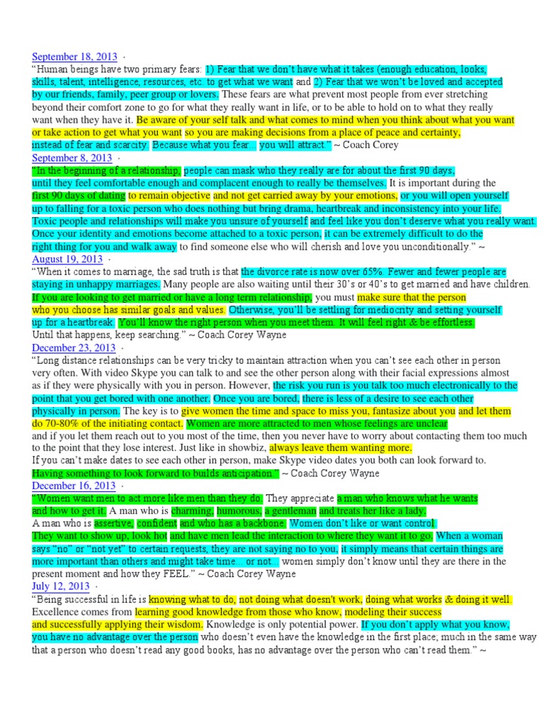 XCoach Corey Wayne - Personal Quotes | PDF | Broken Heart | Happiness