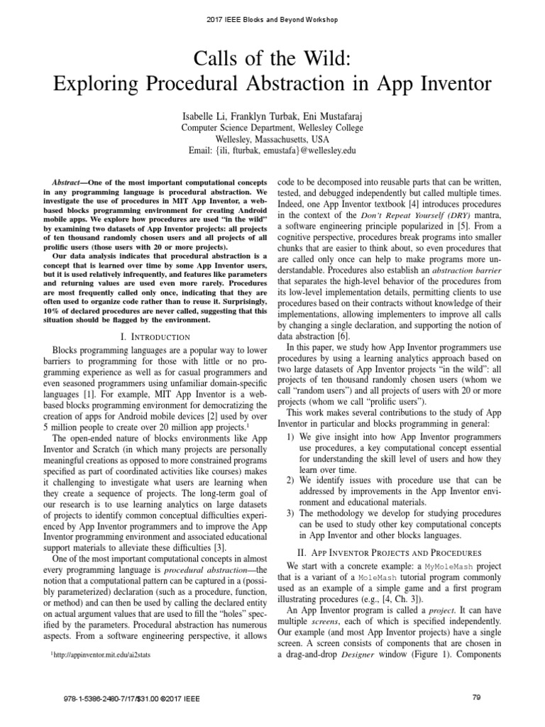 Calls of The Wild Exploring Procedural Abstraction in App Inventor | PDF | Subroutine ...