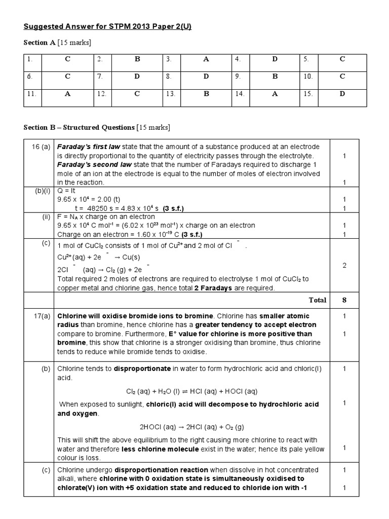 Suggested Answer For STPM 2013 Paper 2 (U) | PDF | Chlorine | Ionic Bonding