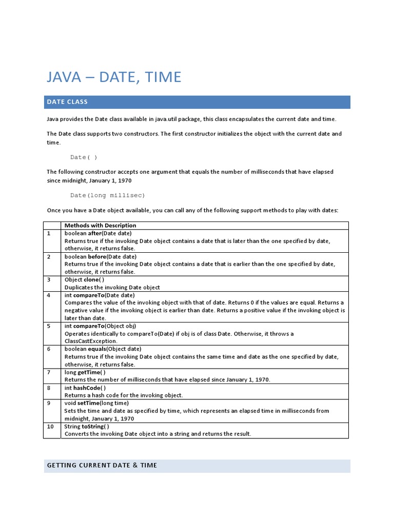 Java - Date, Time | PDF | Method (Computer Programming) | Class ...