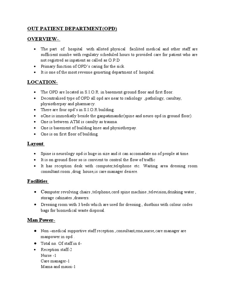 Out Patient Department | PDF | Patient | Hospital
