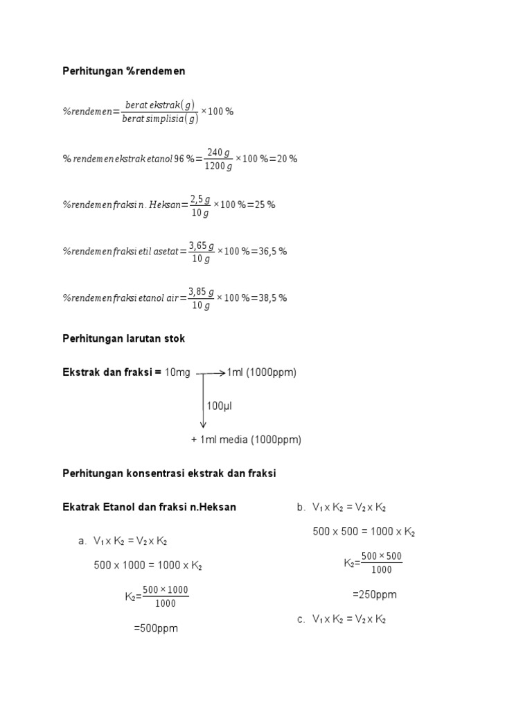 %rendemen Berat Ekstrak (G) Berat Simplisia (G) ×100 % | PDF | Science ...