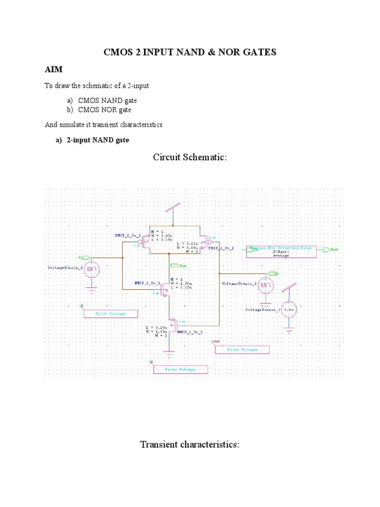 Cmos 2 Input Nand & Nor Gates: Circuit Schematic | PDF