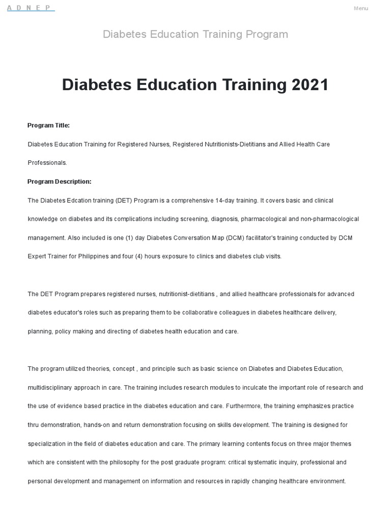 Diabetes Education Training Program | PDF | Diabetes | Health Care