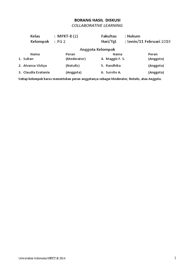 Borang Hasil Diskusi FG 2 | PDF