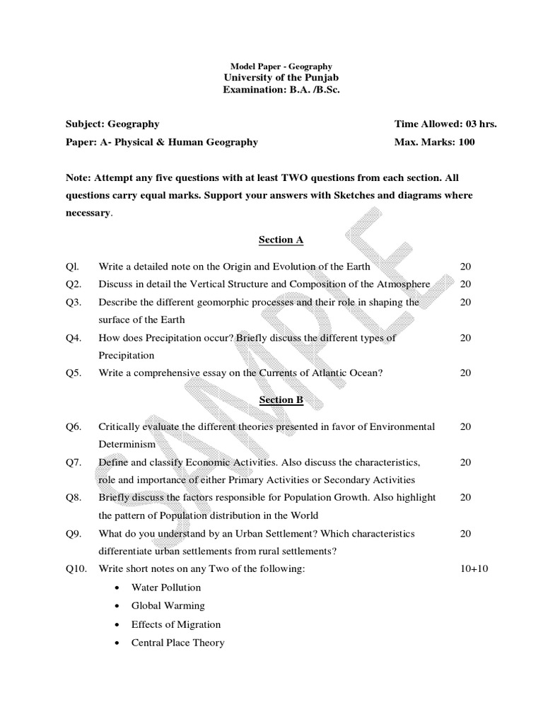 Geography Sample Paper | PDF | Geography | Pakistan