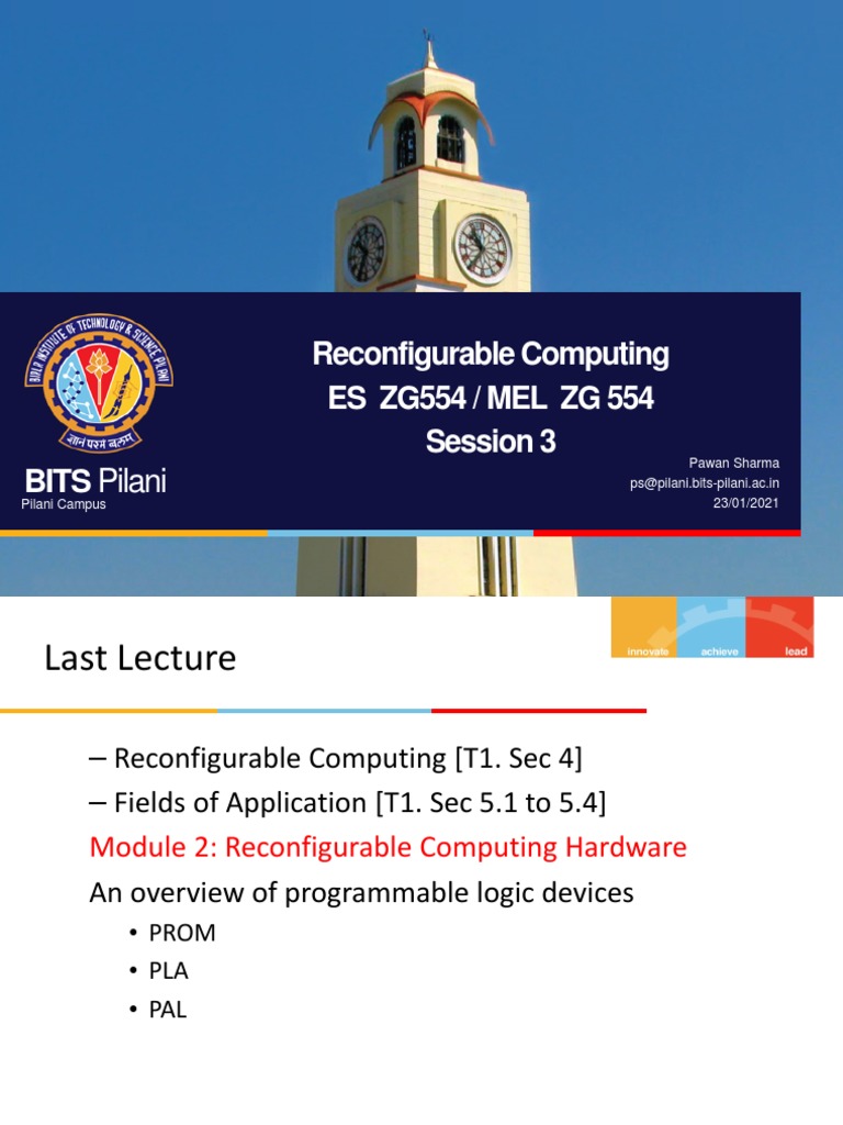 Reconfigurable Computing Es Zg554 / Mel ZG 554 Session 3: BITS Pilani | PDF | Computer Science ...
