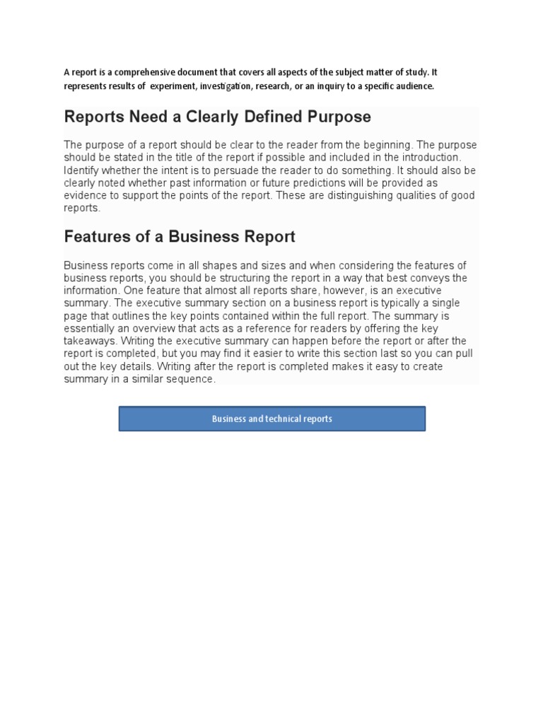 A Report Is A Comprehensive Document That Covers All Aspects of The ...