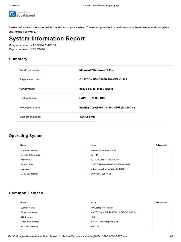 System Information - Report Page | PDF | Cpu Cache | Central Processing Unit