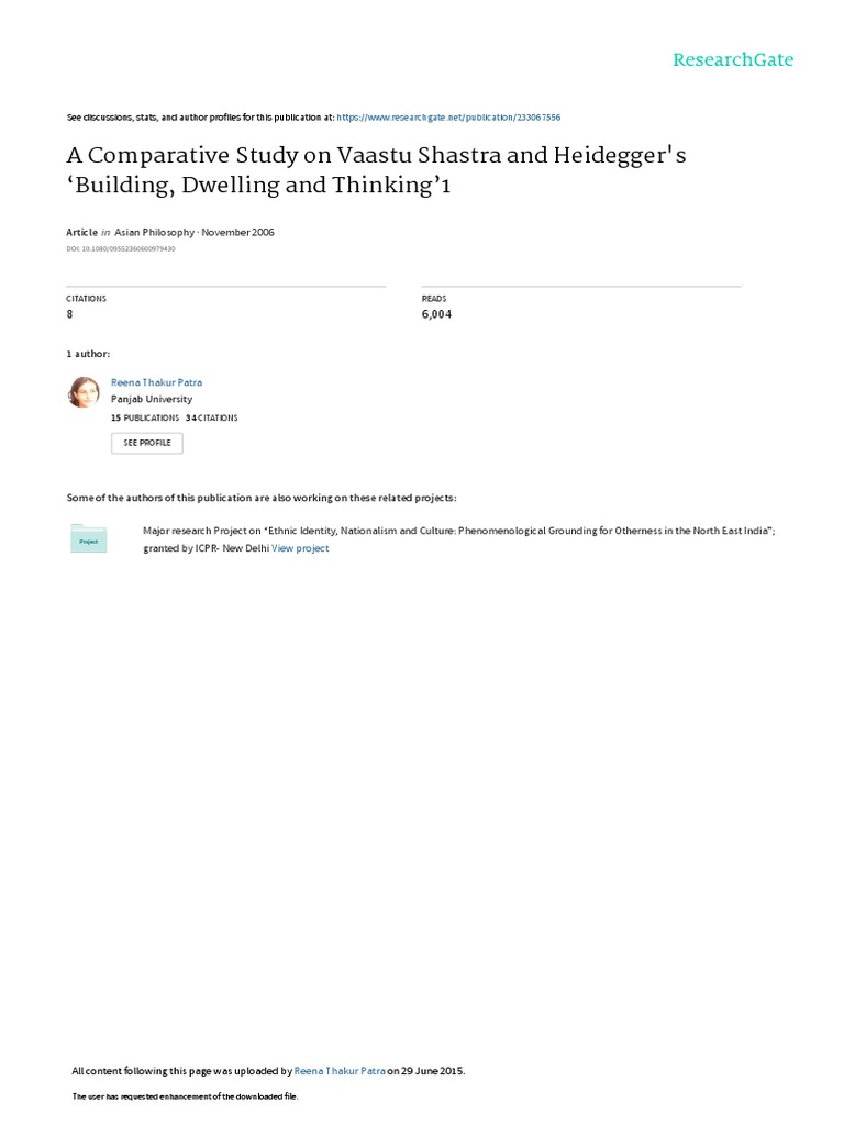 Comparative study of Vaastu Shastra and Heidegger's 'Building, Dwelling ...