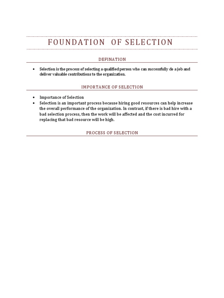 Foundation Of Selection Pdf
