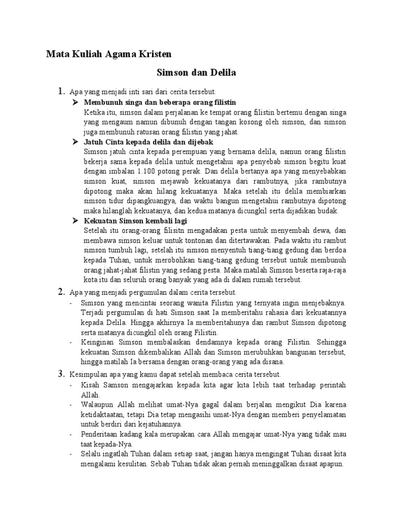 Kisah Simson dan Delila dalam Alkitab | PDF | Fiksi Misteri, Thriller ...