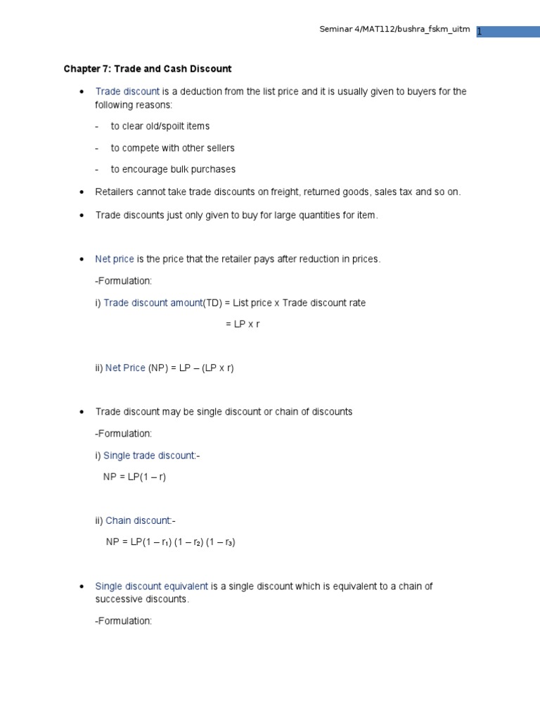 Chapter 7and8 - MAT112 | PDF | Discounts And Allowances | Invoice