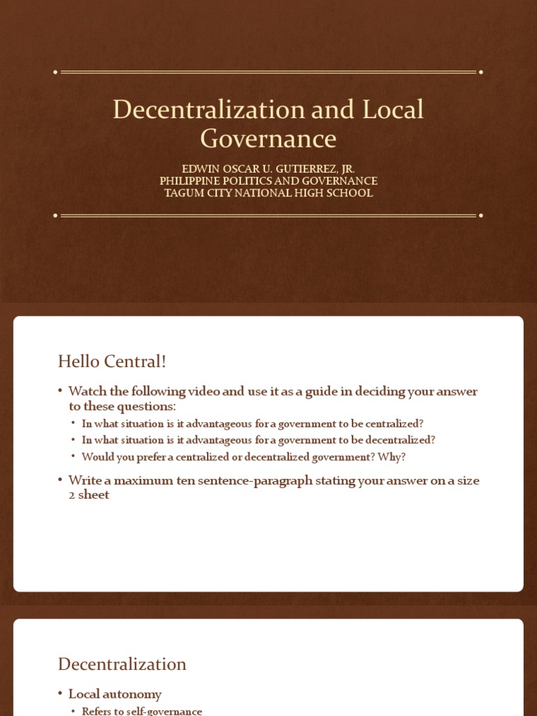 Decentralization and Local Governance | PDF | Policy | Political Science