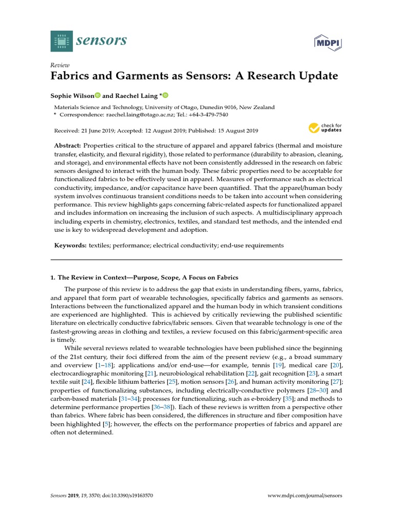 Sensors: Fabrics and Garments As Sensors: A Research Update | PDF ...