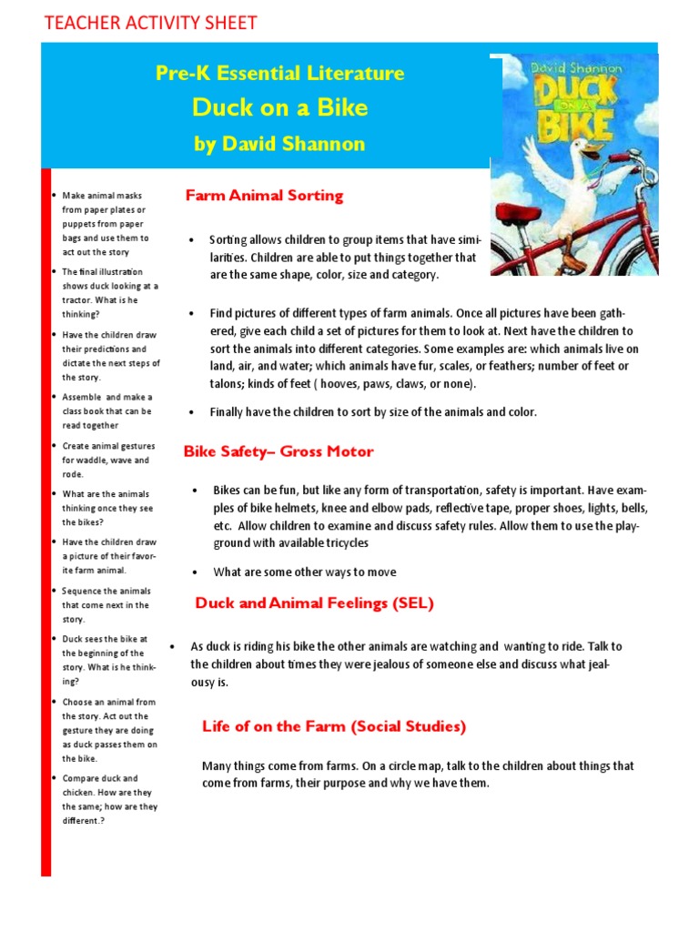 Duck On A Bike: Pre-K Essential Literature by David Shannon | PDF